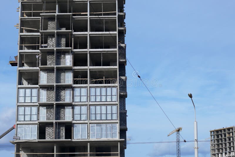 High-rise Building Under Construction. Reinforced Concrete Frame. Start ...