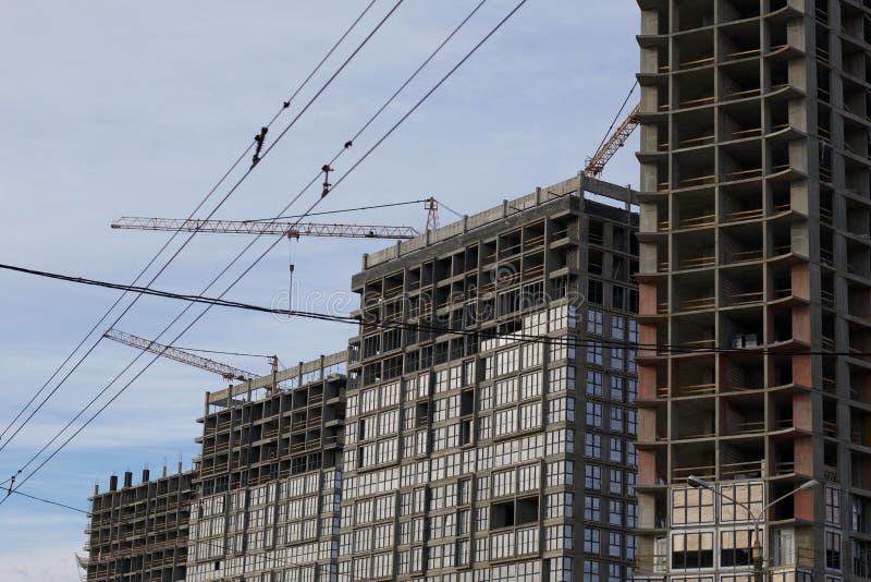High-rise Building Under Construction. Reinforced Concrete Frame. Start ...