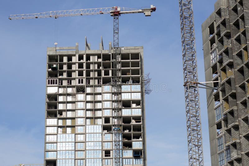 High-rise Building Under Construction. Reinforced Concrete Frame. Start ...