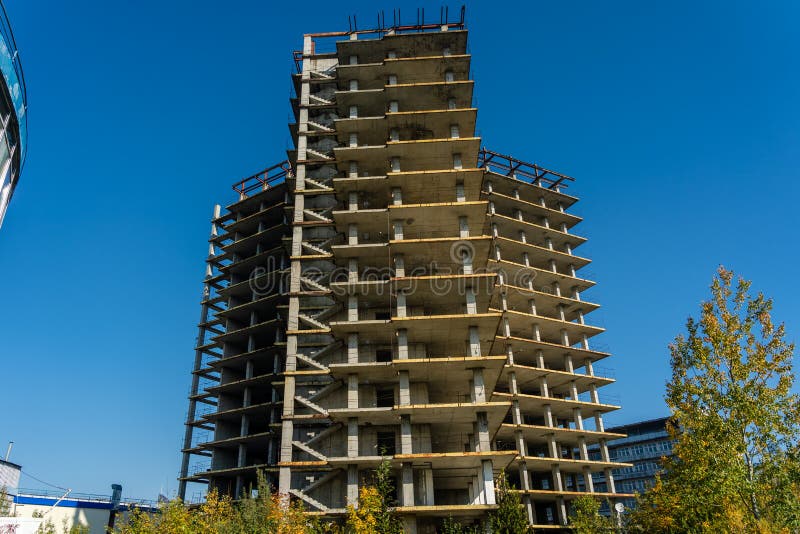 High-rise Building Under Construction. Unfinished Residential High-rise ...