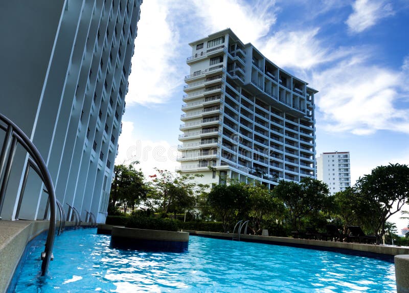 The High Rise Building View from the Swimming Pool Stock Image - Image ...