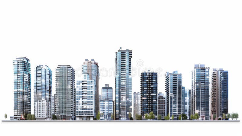 High-rise Buildings Isolated on a White Background. Stock Photo - Image ...