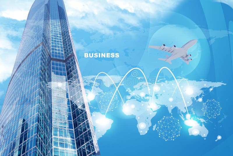 High-rise Buildings with Jet and Lightspots Stock Illustration ...