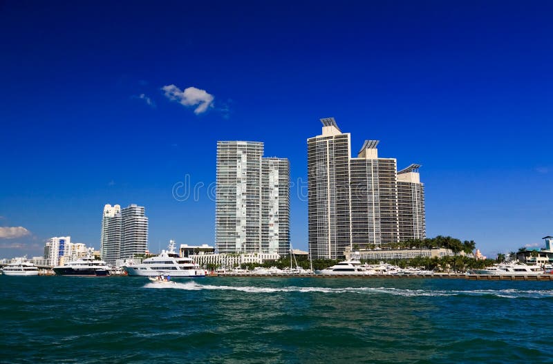 The High-rise Buildings in Miami Beach Stock Image - Image of boat ...