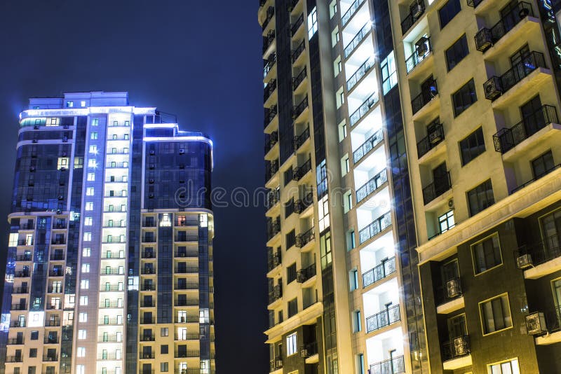 High-rise Buildings at Night Stock Image - Image of district ...