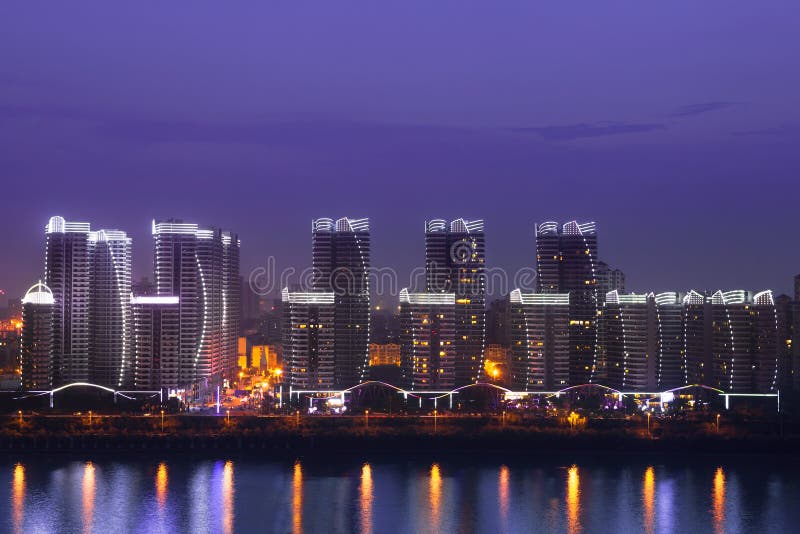 High-rise Buildings at Night Stock Photo - Image of reflection ...