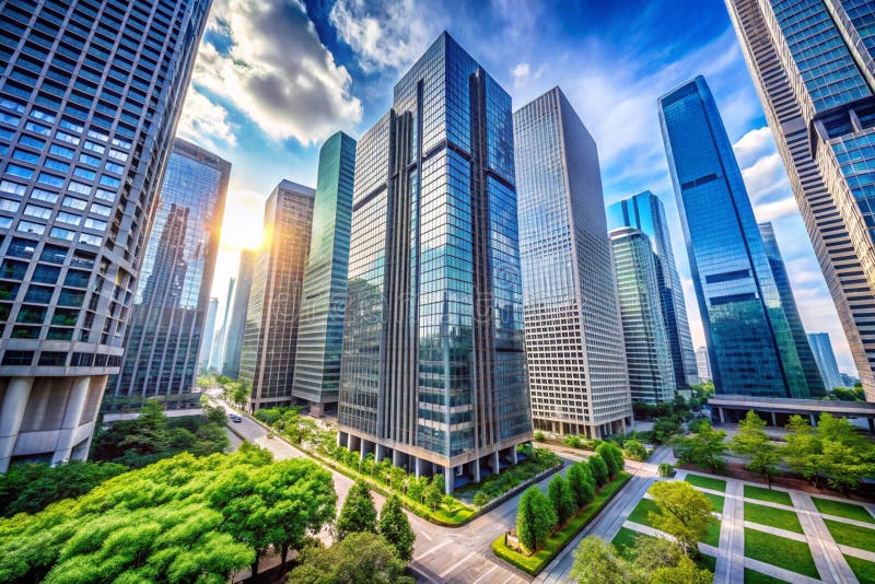 High-Rise Buildings in Office Area Stock Illustration - Illustration of ...