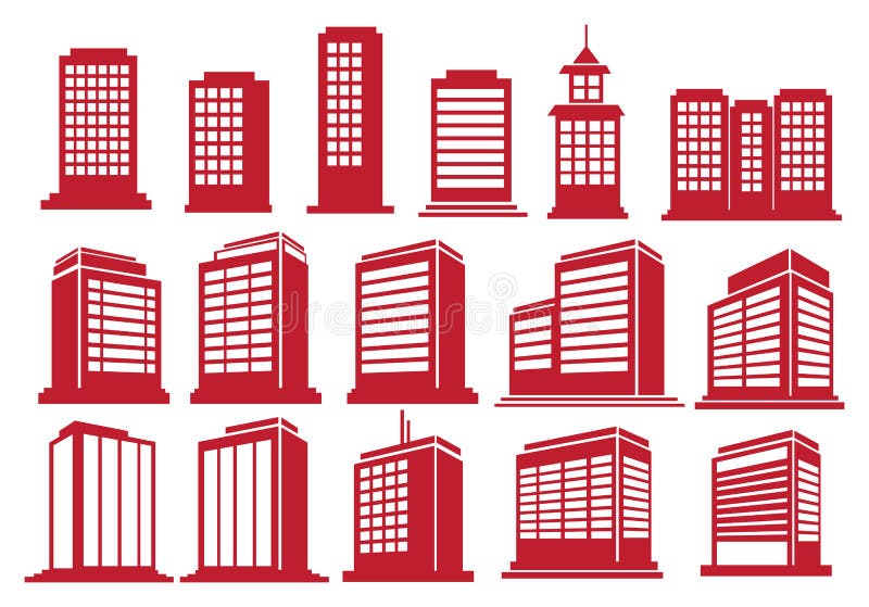 High Rise Buildings Vector Icon Set Stock Vector - Illustration of ...