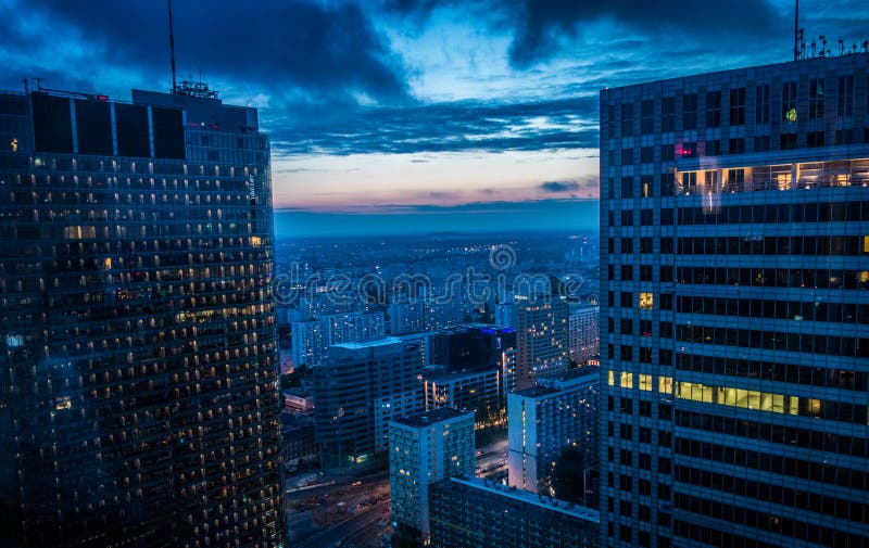 High Rise Buildings in Warsaw Sunset Editorial Image - Image of high ...