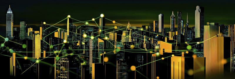 High-rise City with Innovative Network Structures Stock Illustration ...