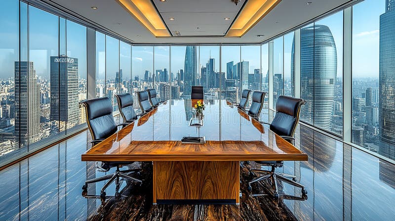 High-rise Conference Room with Panoramic City Views Stock Illustration ...