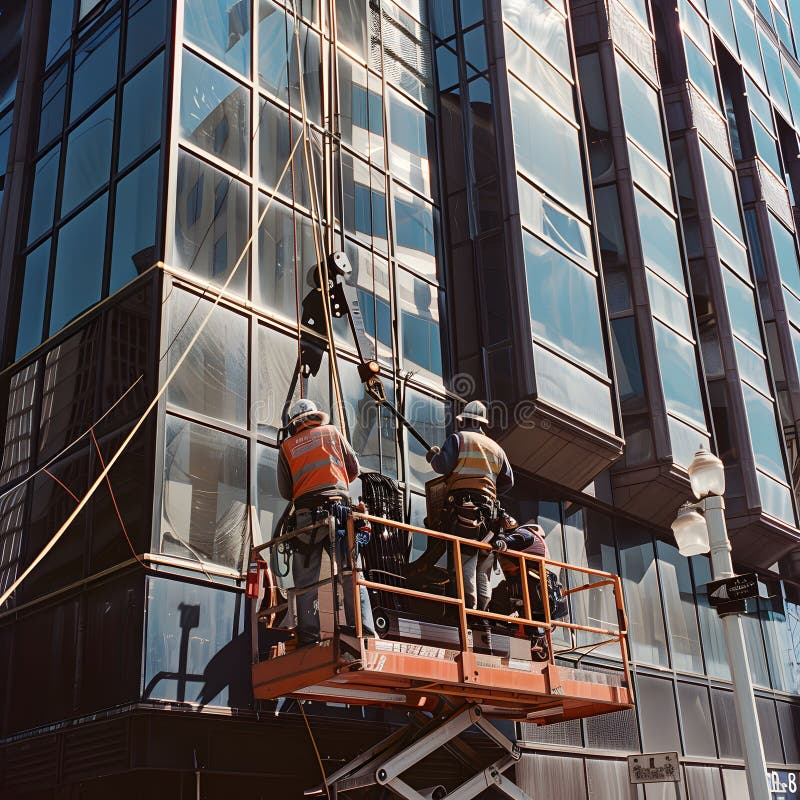 High-Rise Construction Workers on a Lift Stock Illustration ...