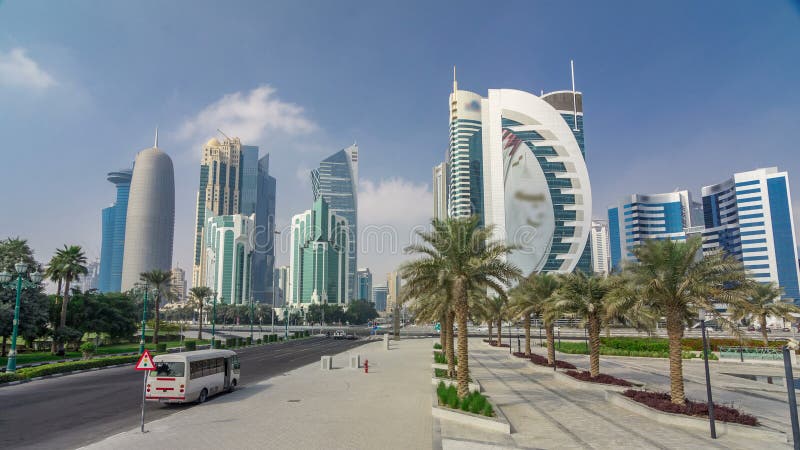 High Rise District Doha Traffic Intersection Timelapse Hyperlapse Stock ...
