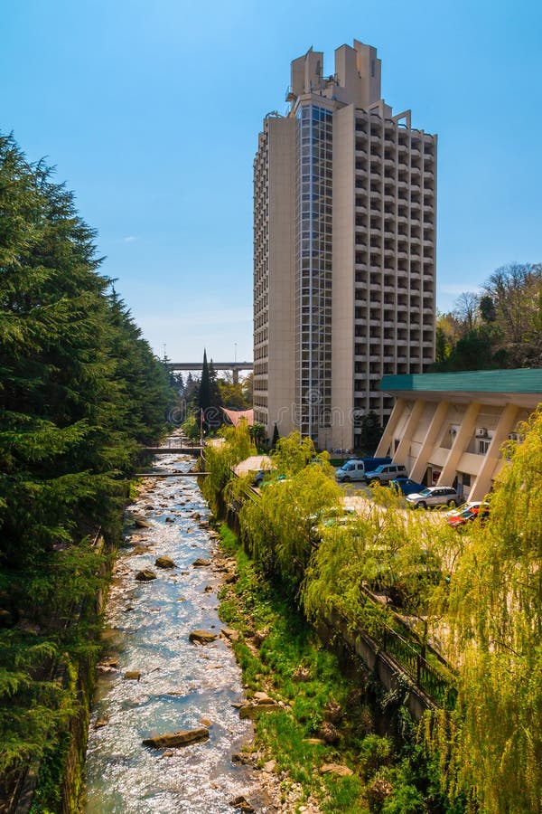 High-rise Hotel on Riverbank Stock Image - Image of balcony, tall: 70998099