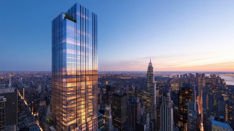 A High-rise Office Building in a City Skyline with a Sunset in the ...
