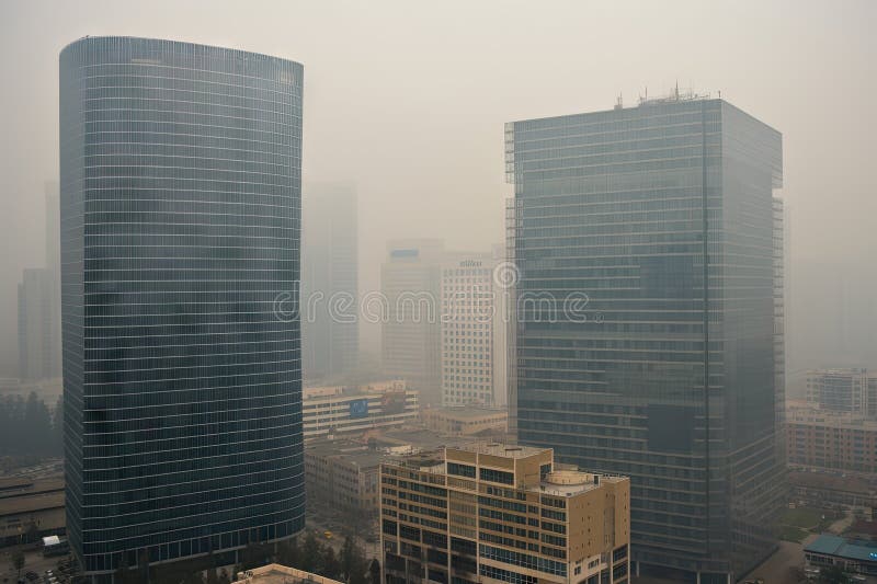 High-rise Office Building, with Smog and Air Quality Issues Visible on ...