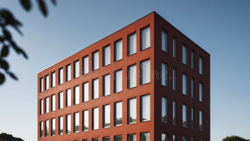 High Rise Red Brick House with Windows Architecture. Stock Image ...