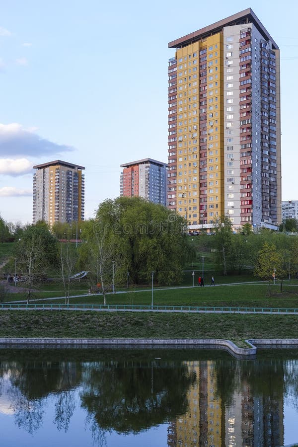 High-rise Residential Buildings on the River Bank Stock Image - Image ...