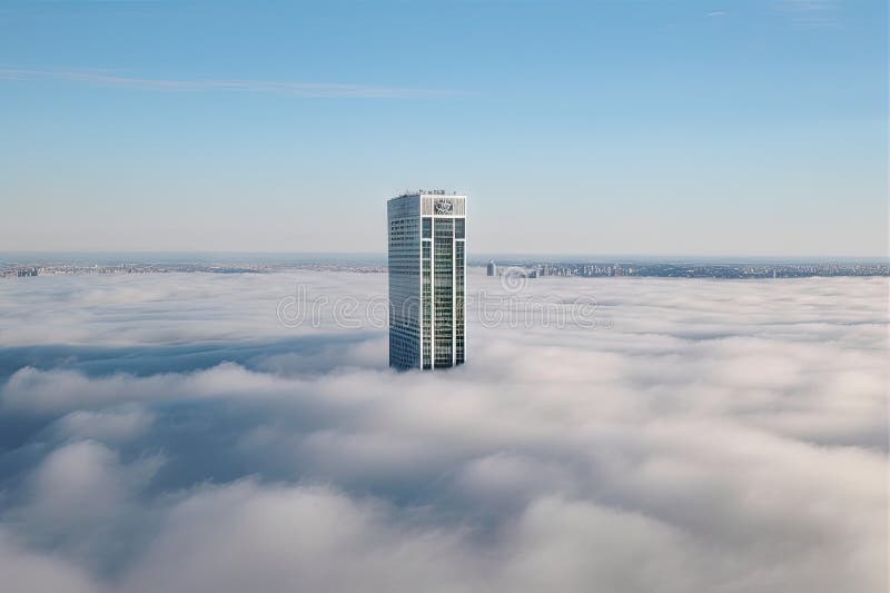 High-rise Rising Above the Clouds, with Glimpse of the Blue Sky Visible ...
