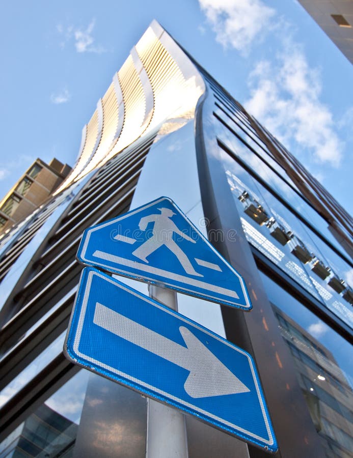 High Rise Tower and Cross Walk Sign Stock Image - Image of commercial ...
