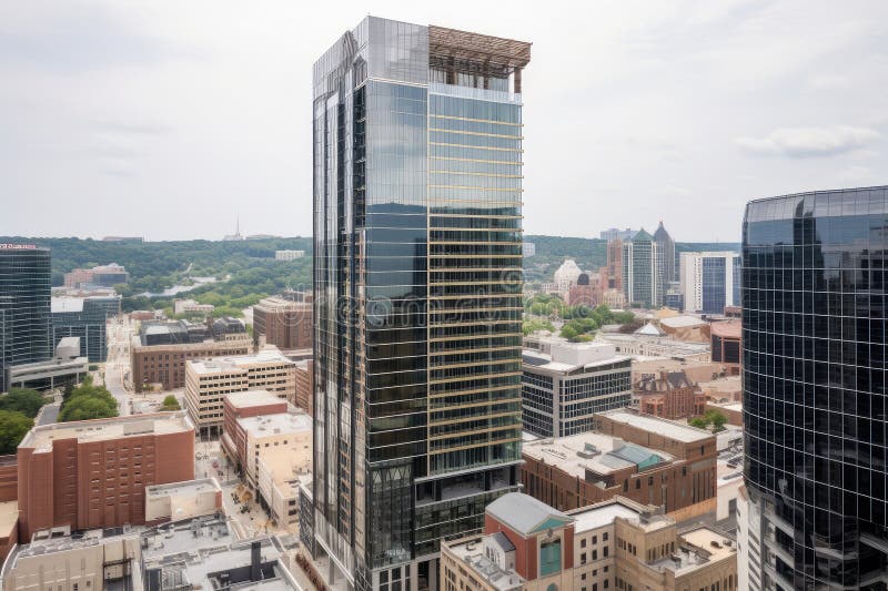 High-rise Tower, with View of Vibrant Cityscape and Bustling Streets ...