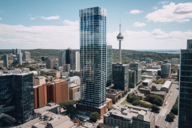 High-rise Tower, with View of Vibrant Cityscape and Bustling Streets ...