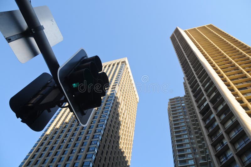 High-rise Towers with Traffic Light Stock Image - Image of architecture ...