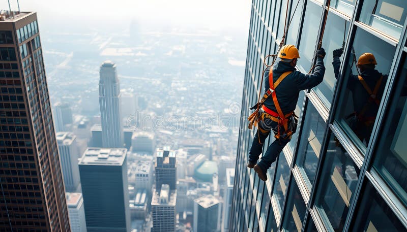 High-Rise Window Cleaner at Work Stock Photo - Image of equipment ...
