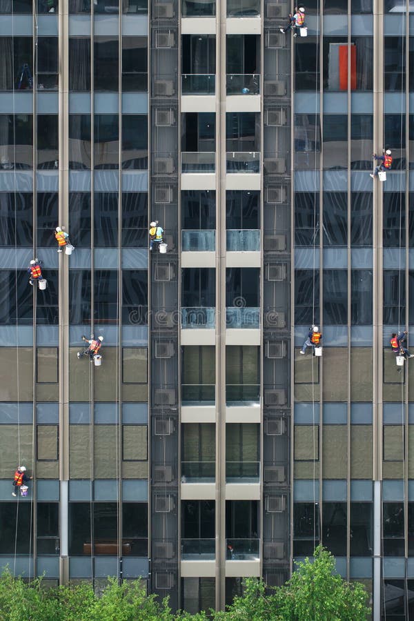 High-rise Window Washers with Scaffold System Stock Image - Image of ...