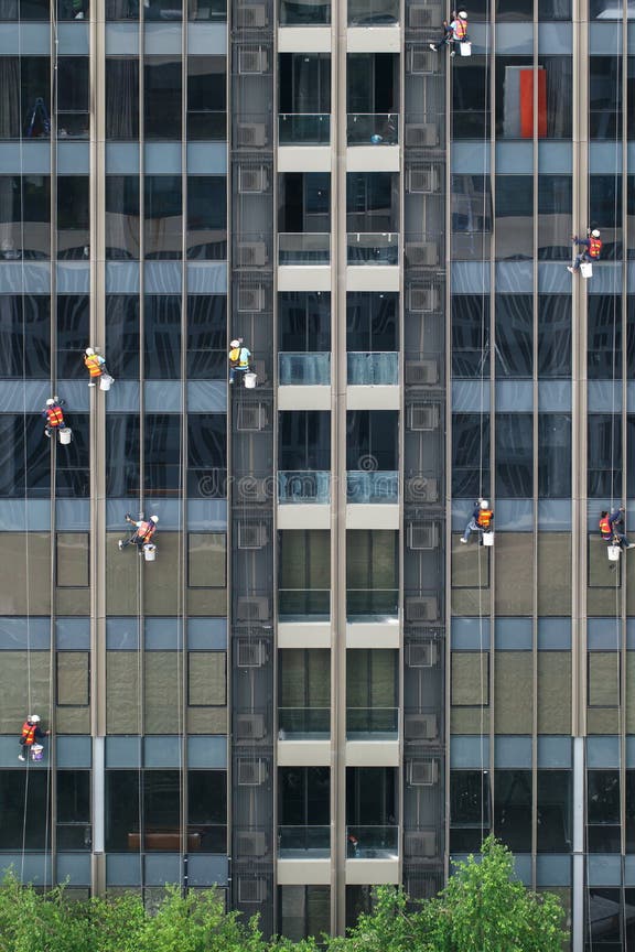 High-rise Window Washers with Scaffold System Stock Image - Image of ...