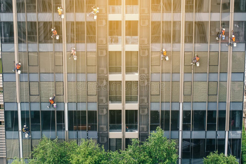 High-rise Window Washers with Scaffold System Stock Photo - Image of ...