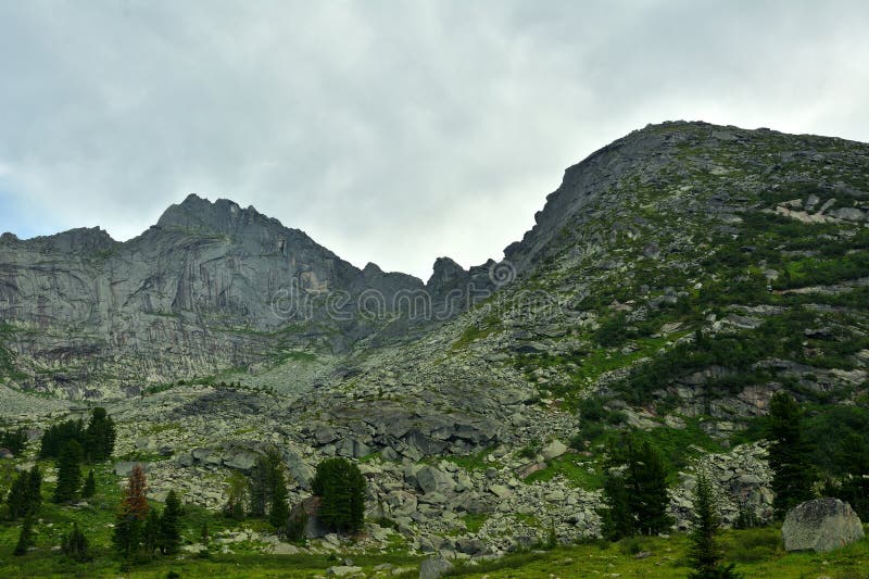 High Rocky Slopes of a Mountain Range with Pointed Peaks of Unusual ...