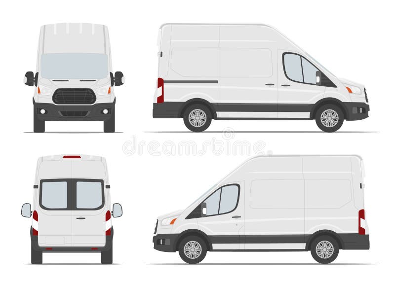 High Roof Cargo Van White Color. Side, Front, Back View Stock Vector ...
