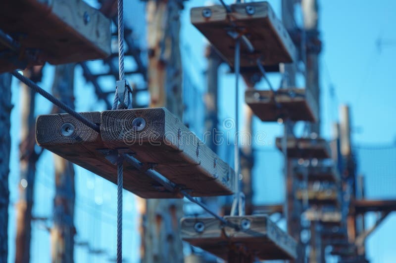 High Ropes Course, Process of Climbing in Amusement Activity Rope Park ...