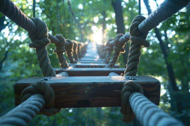 High Ropes Course, Process of Climbing in Amusement Activity Rope Park ...