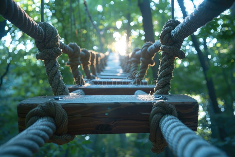 High Ropes Course, Process of Climbing in Amusement Activity Rope Park ...