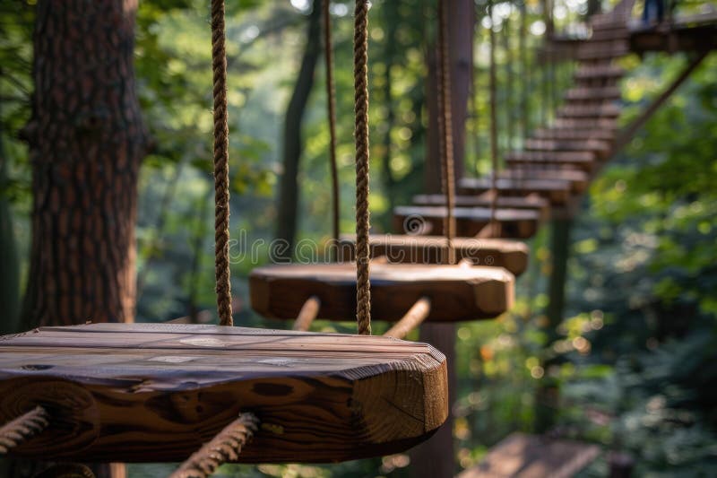 High Ropes Course, Process of Climbing in Amusement Activity Rope Park ...