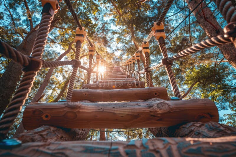 High Ropes Course, Process of Climbing in Amusement Activity Rope Park ...