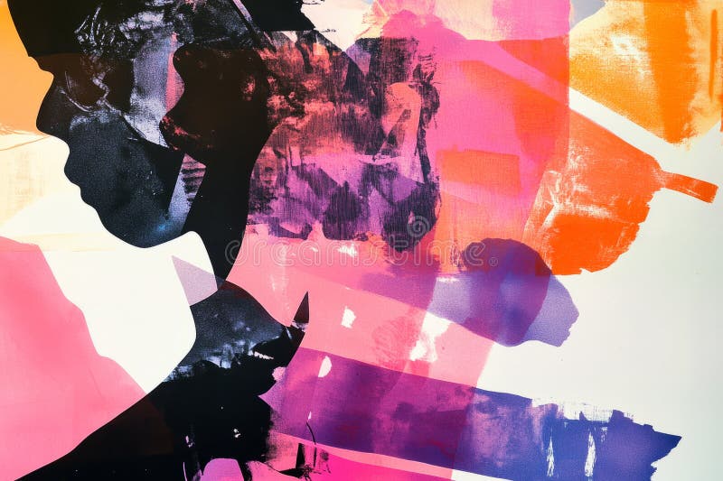 A High-saturation Risograph Collage with Layered Silhouettes, Offset ...