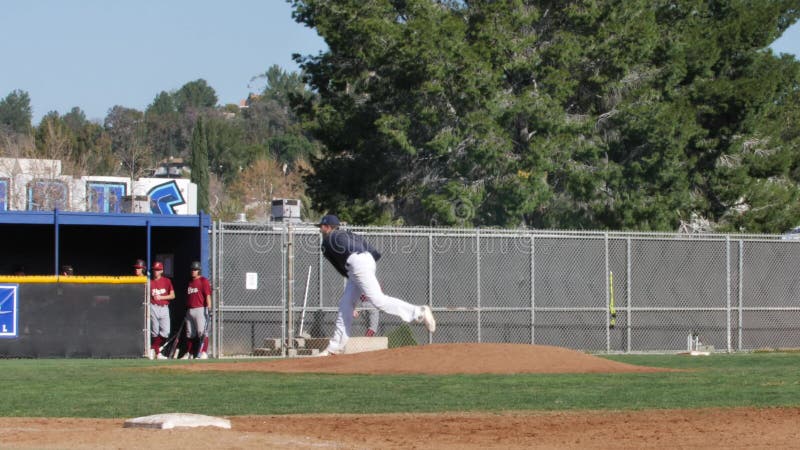 High School Baseball Game, Pitcher Throwing on Mound, Slow Motion, Los ...