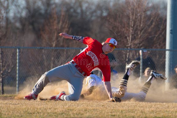 High School Baseball Runner Slides Editorial Photography - Image of ...