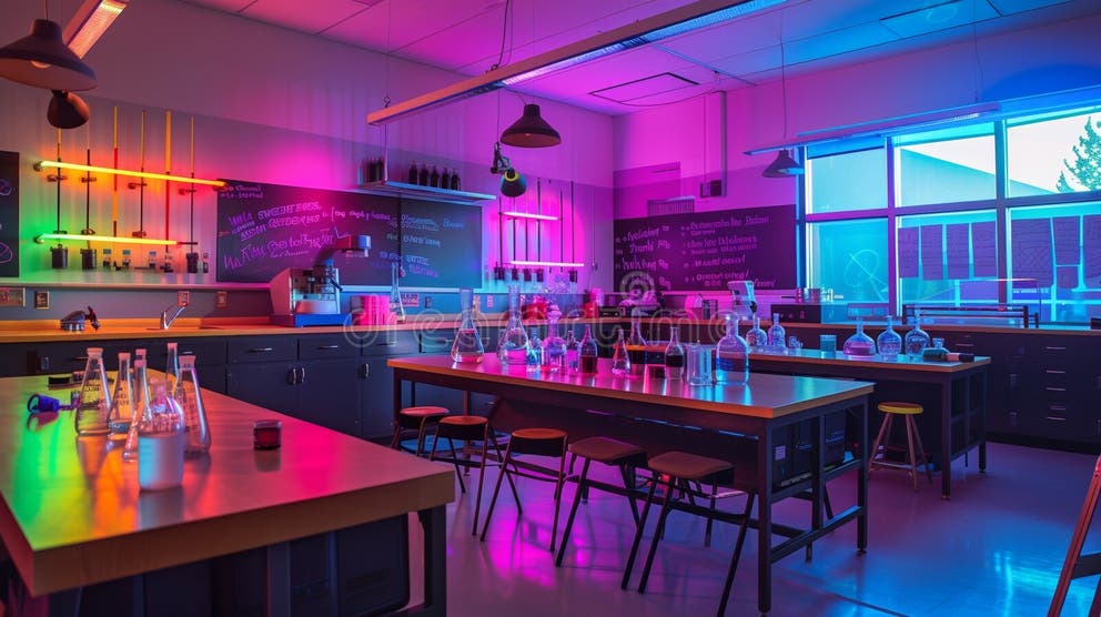 High School Chemistry Classroom with Neon Colored Elements Stock ...