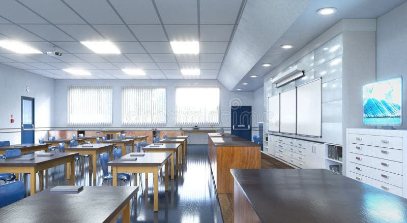 High School Classroom Interior Stock Illustration - Illustration of class, classroom: 196930657