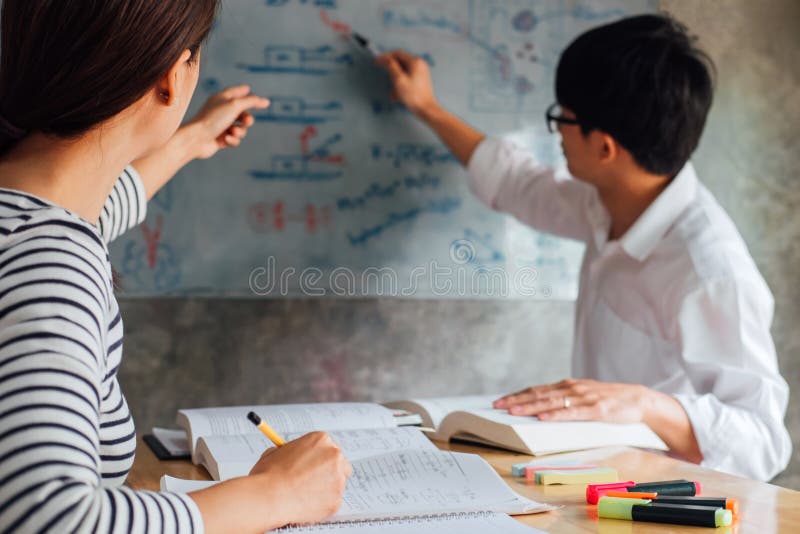 High School or College Student Group Catching Up Workbook and Learning ...