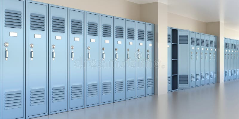 High School Corridor Locker. Education Building Interior, Empty Aisle ...