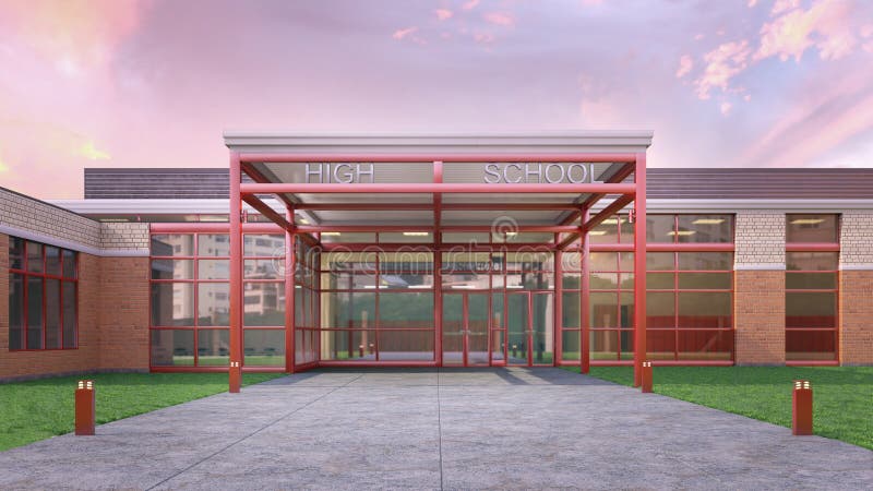 School Entrance with High Ceiling Lobby Stock Illustration ...