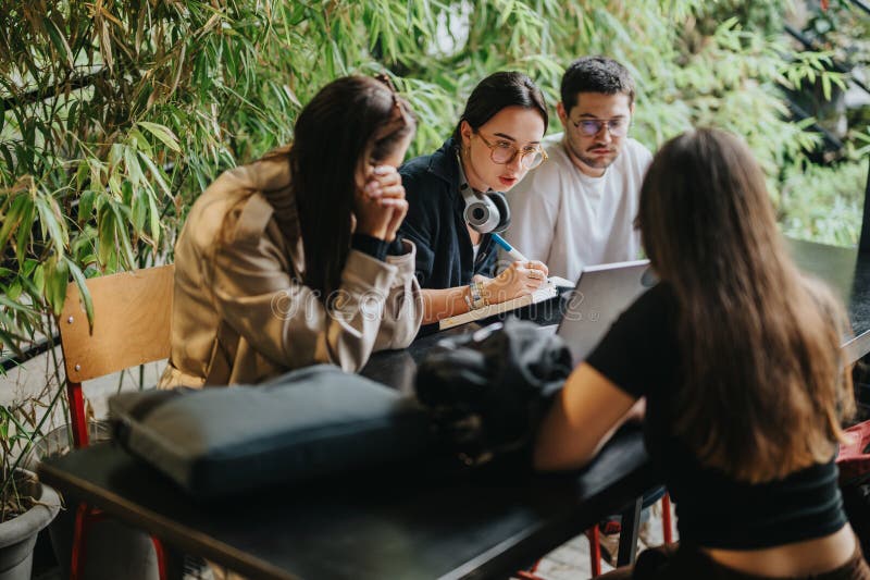 High School Friends Study Together at a Cozy Coffee Bar after School ...