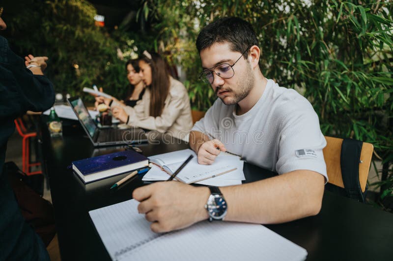 High School Friends Studying Together in a Cozy Coffee Shop Setting ...