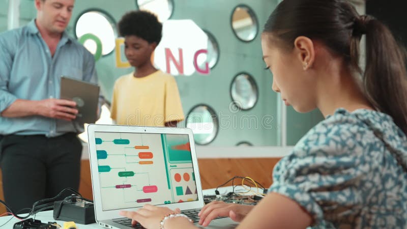 High School Girl Writing Prompt while Boy Looking at Teacher Tablet. Edification Stock Video ...