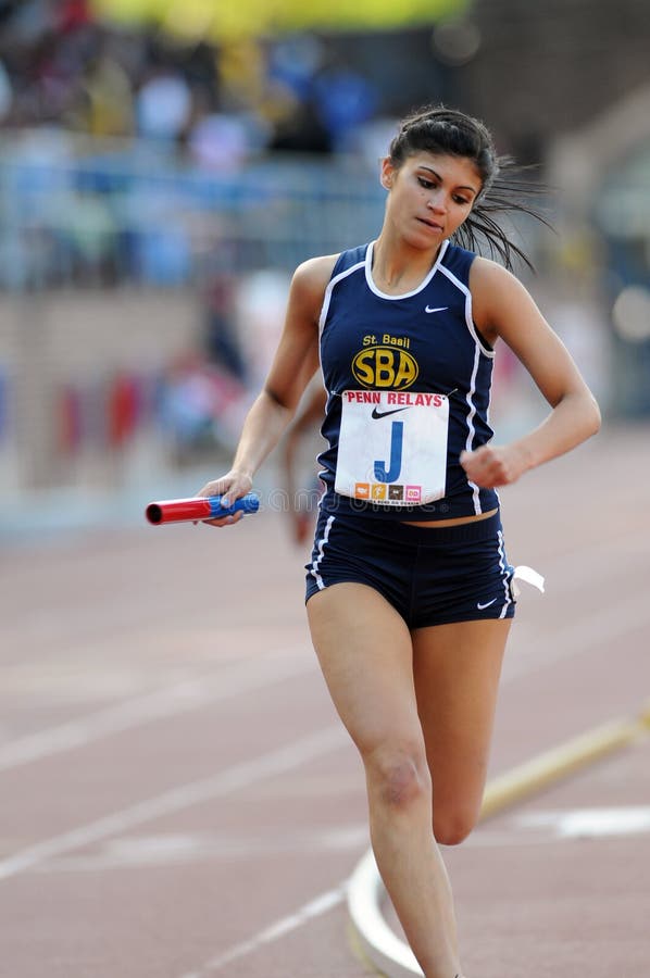High School Girls 4x400 Relay Runner Editorial Image - Image of female ...